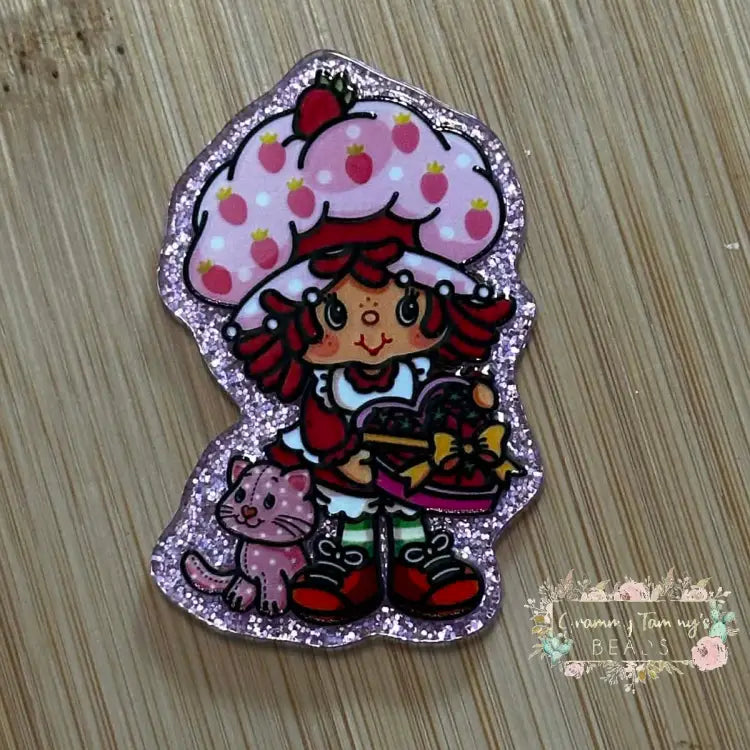ACRYLIC FLATBACK - Strawberry Shotcake Valentine - Pink Glitter Backin ...